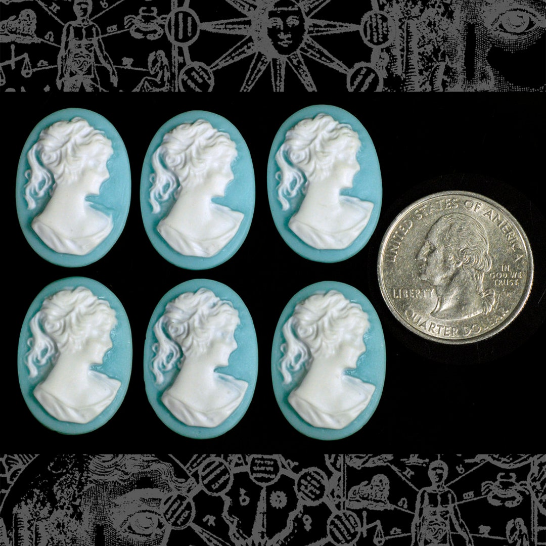 Vintage Style Aqua Blue Feminine Profile 18mm X 25mm Resin Cameos - Set ...
