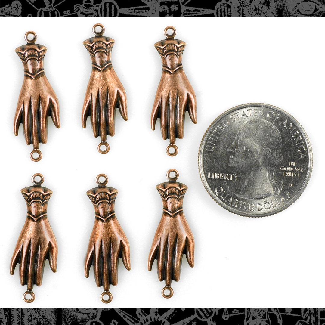 Hand Connectors Antiqued Copper Plated Brass Charms - Set of Six - C ...