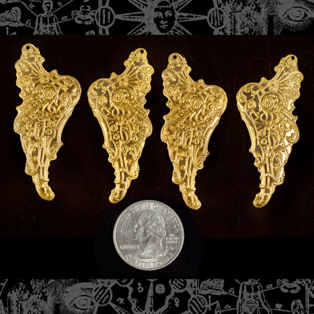 Raw Brass Filigree Angel Wings Pendants Charms - Two Sets of Wings - B ...