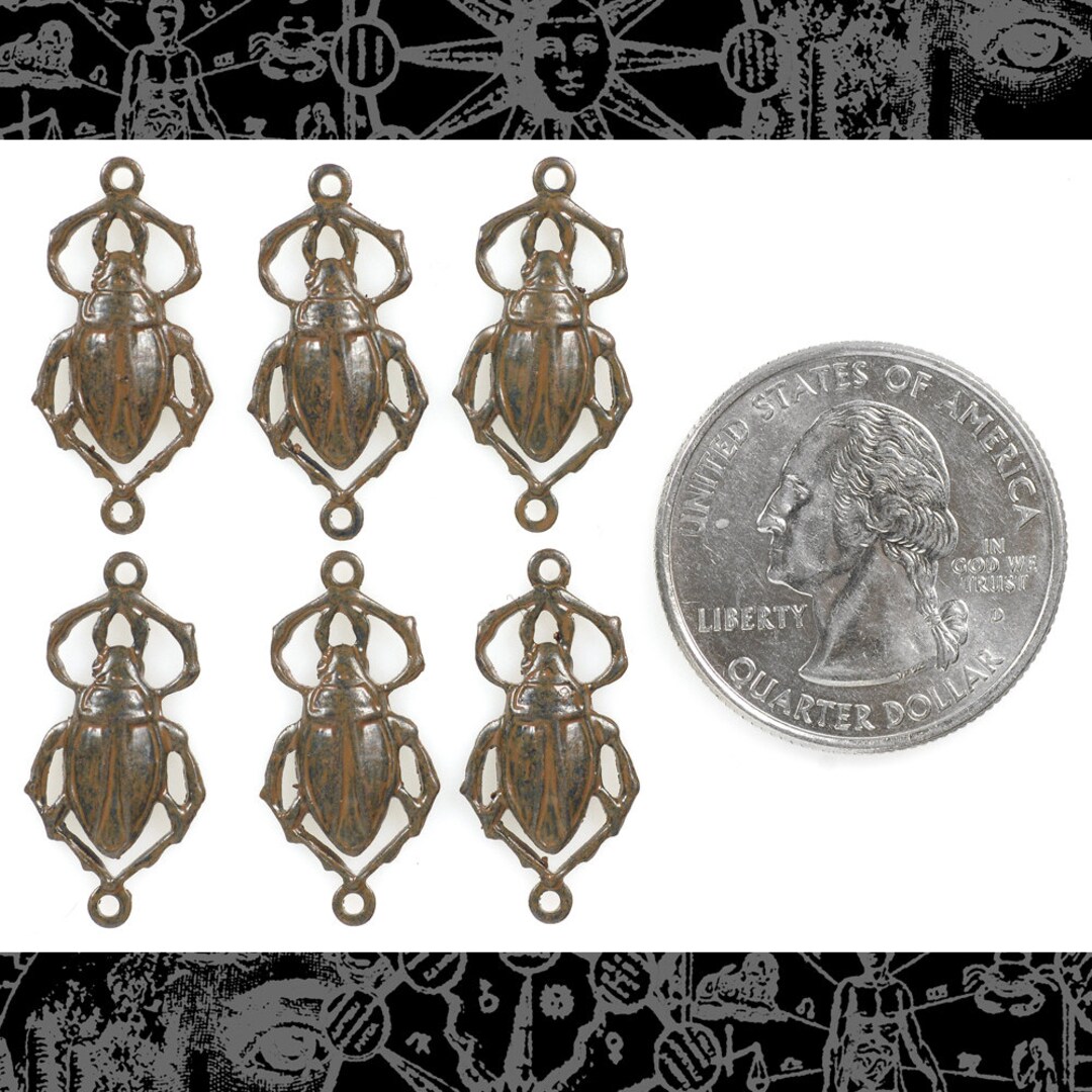 Chocolate Brown Plated Brass Beetle Connectors With Two Rings - Set of ...