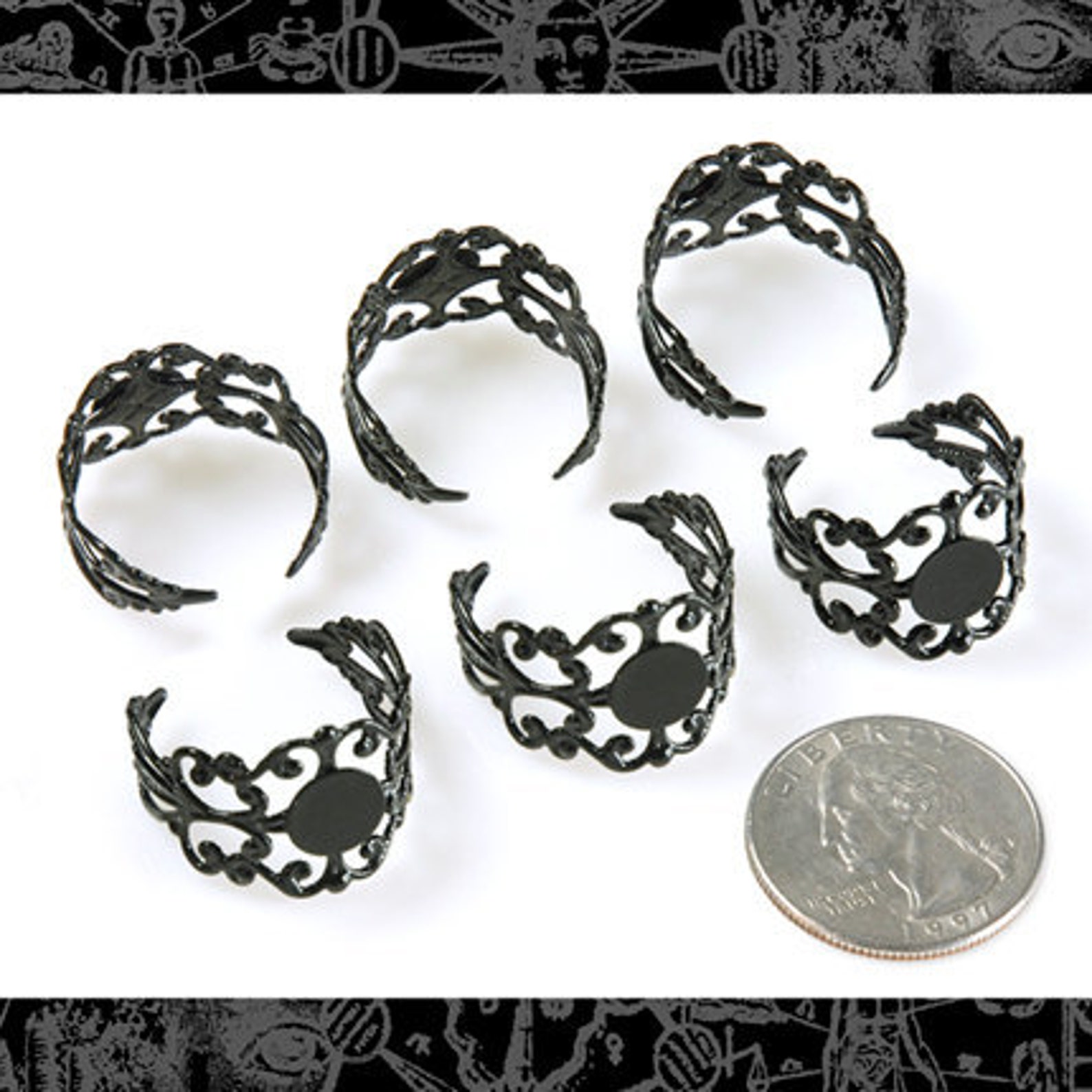Six Black Enamel Ring Bases RING1 - Etsy