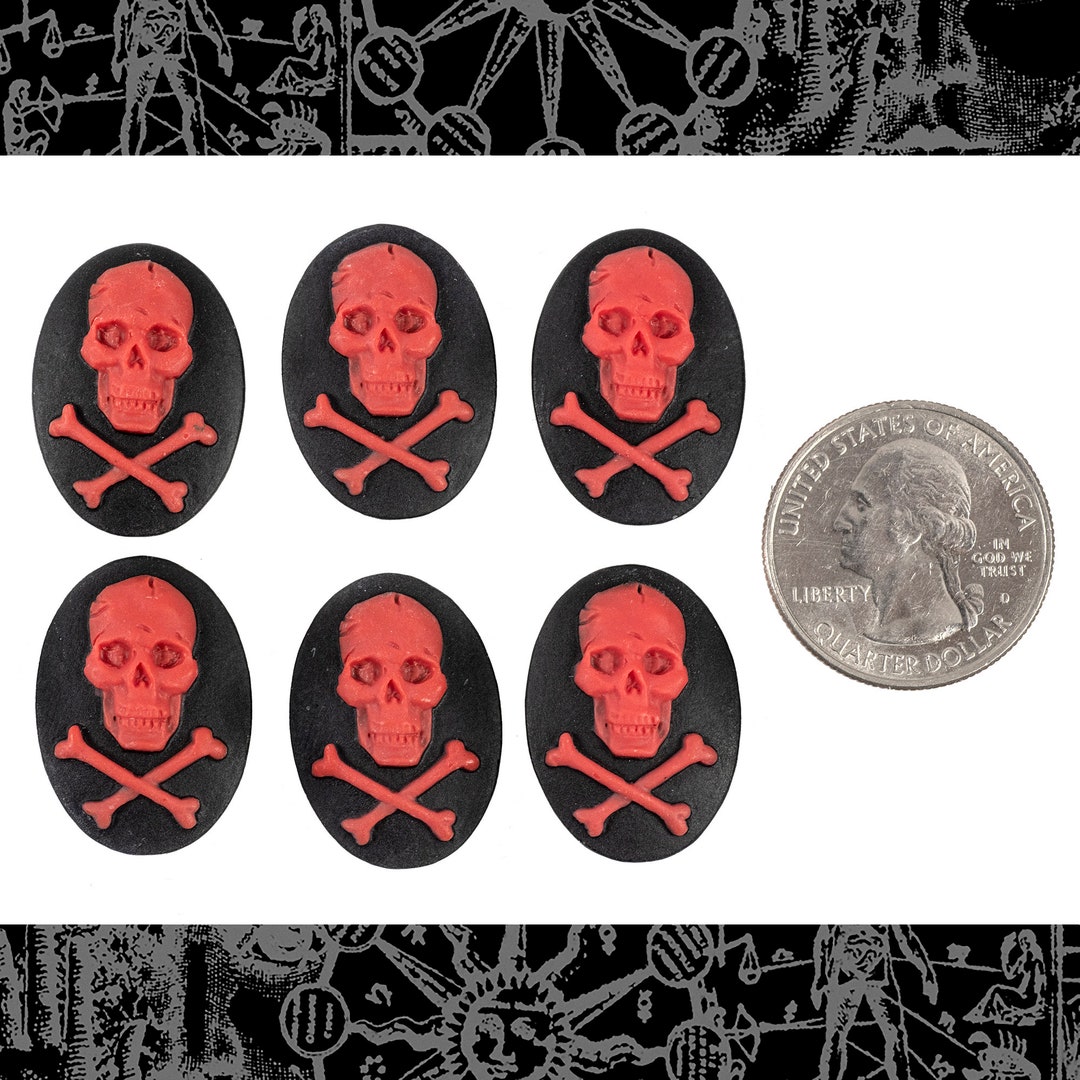 Black and Red Skull and Crossbones 25mm X 18mm Cameos, Set of Six - XXX ...