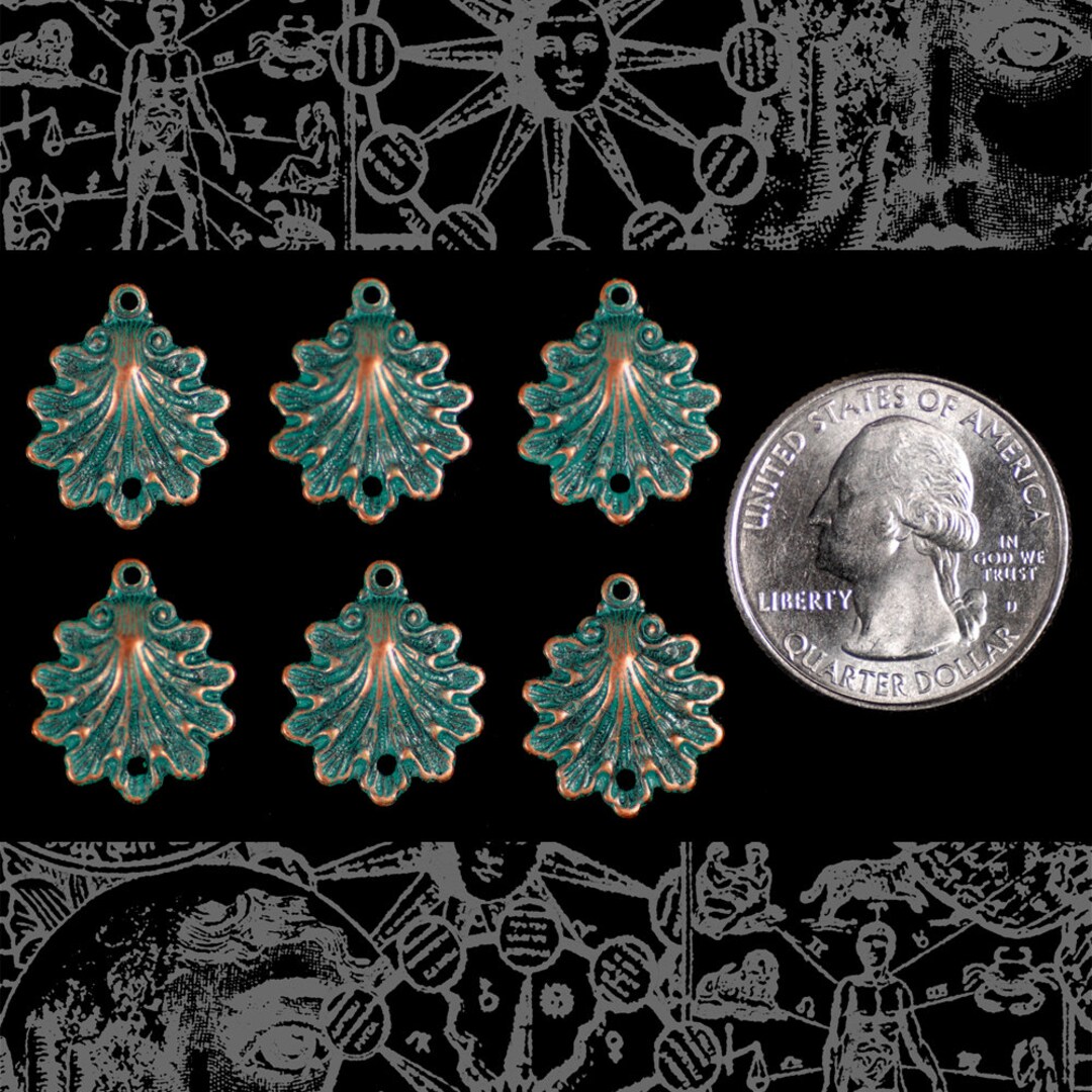 Verdigris Finished Brass Shell Two Ring Connectors - Set of Six - XXX ...
