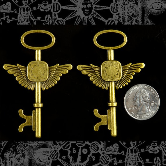 Antique Bronze Flying Clock Key Pendants Set of Two ZB-P12 | Etsy