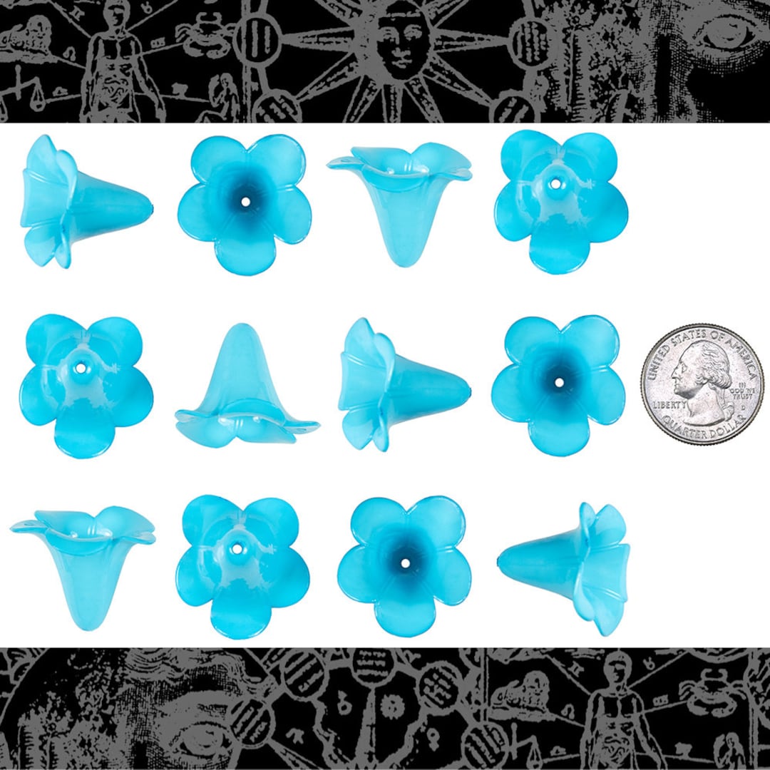 24mm X 27mm Turquoise Full Large Resin Flower Caps - Set of Twelve ...