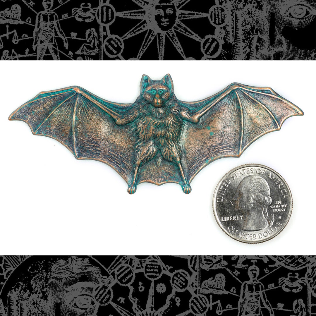 Copper Plated Brass With Aqua Finish Gigantic Bat Pendant - XXX - *V ...