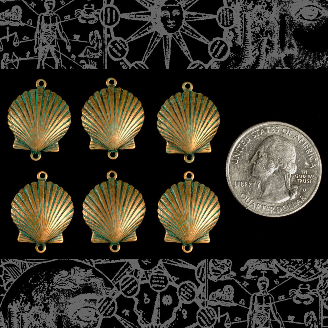 Verdigris Finished Brass Medium Sized Sea Shell Two Ring Connectors ...