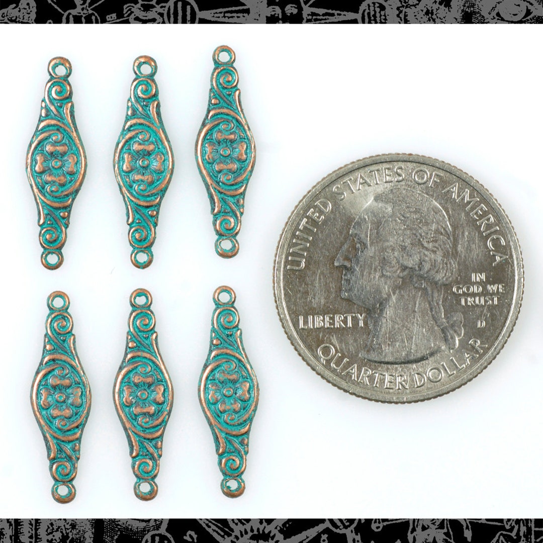 Verdigris Finish Floral Cigar Band Two Ring Connectors - Set of Six *V ...