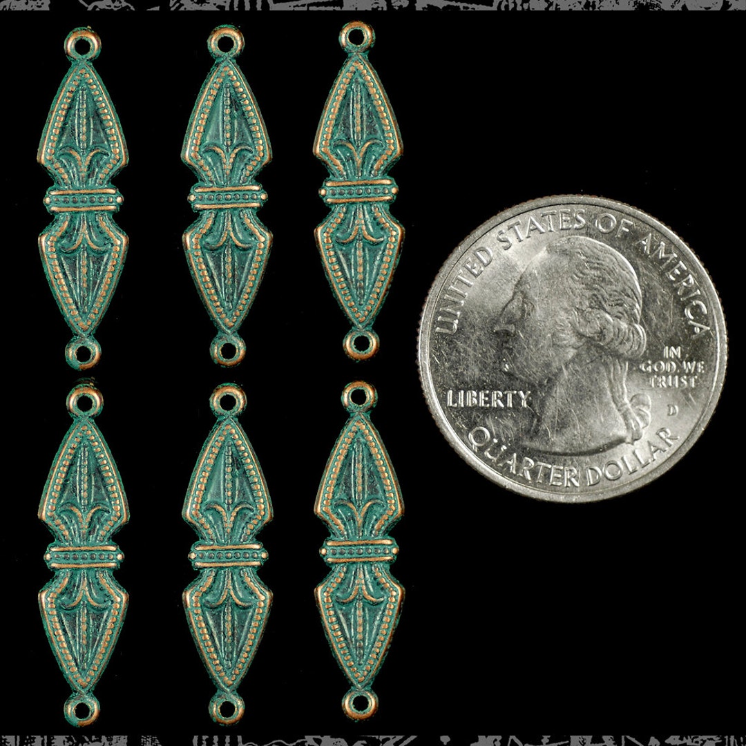 Verdigris Finished Brass Spear Art Deco Filigree Two Ring Connectors ...