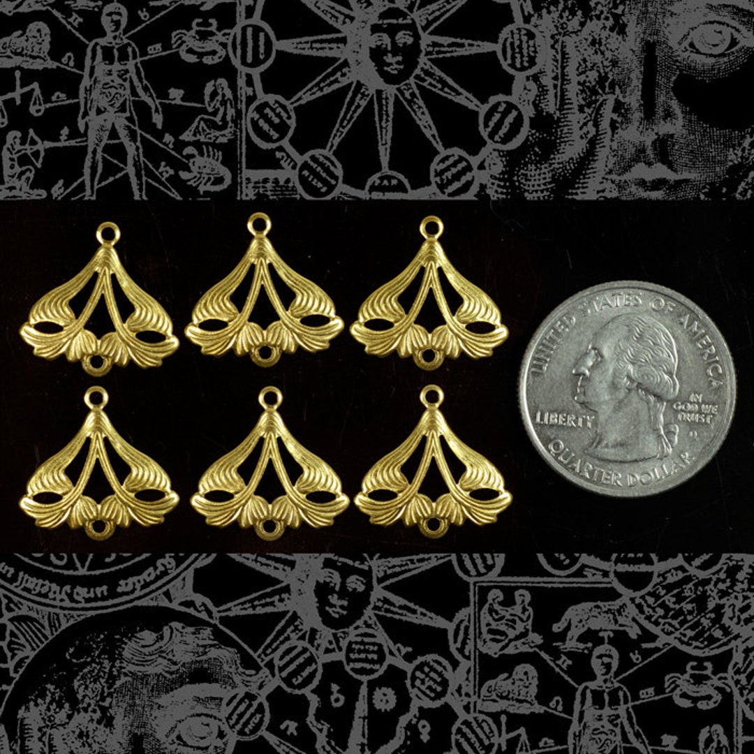 Raw Brass Leafy Triangle Two Ring Connectors Set of Six * B-2C48 - Etsy