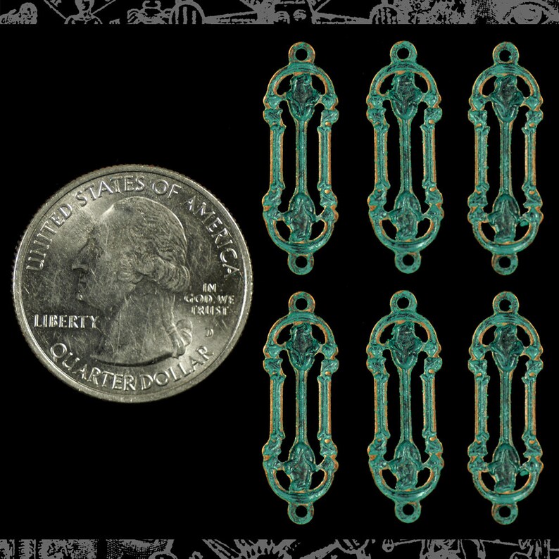 Verdigris Art Deco Flower Bars Two Way Connectors, Set of Six *V-2C37 ...