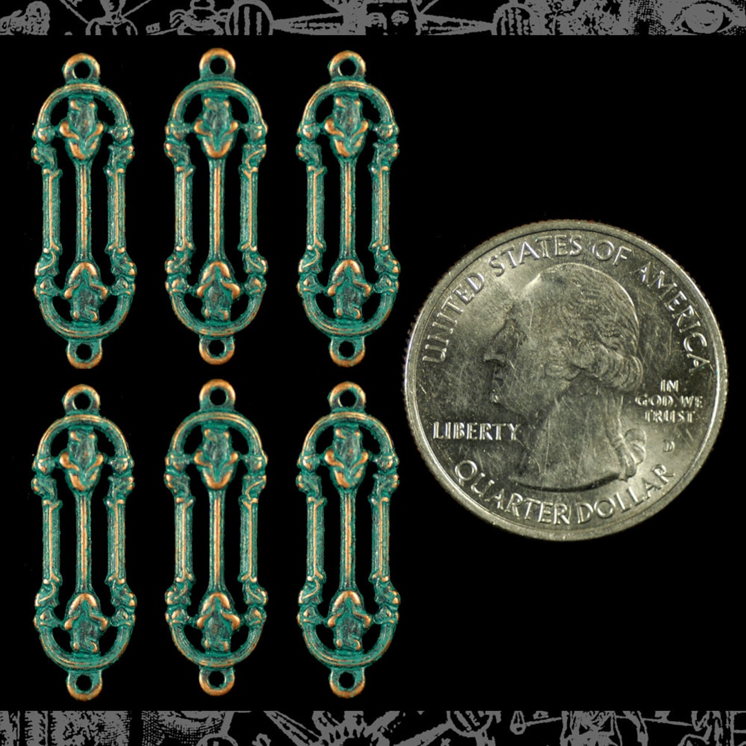 Verdigris Art Deco Flower Bars Two Way Connectors, Set of Six *V-2C37 ...