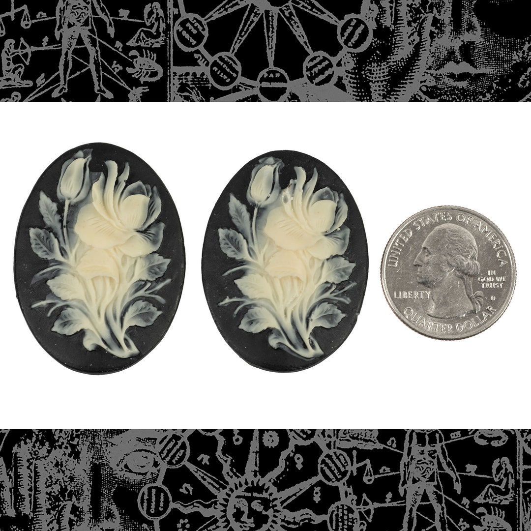 Two Black and Ivory Rose Cameos 30x40mm Cameos * CAM225 - Etsy