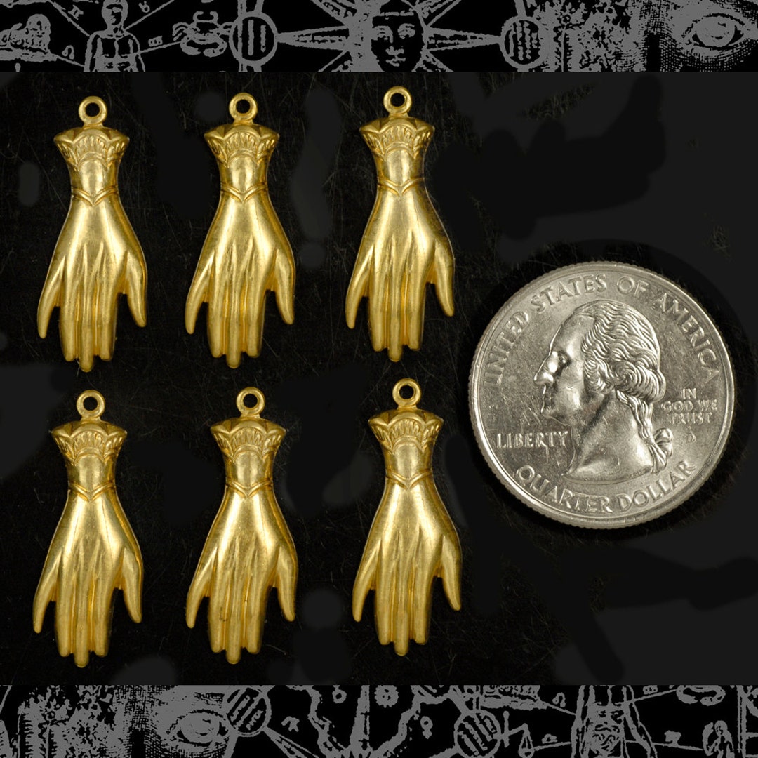 Raw Brass Hand Charms With Ring on Wrist, Set of Six *B-C157 - Etsy