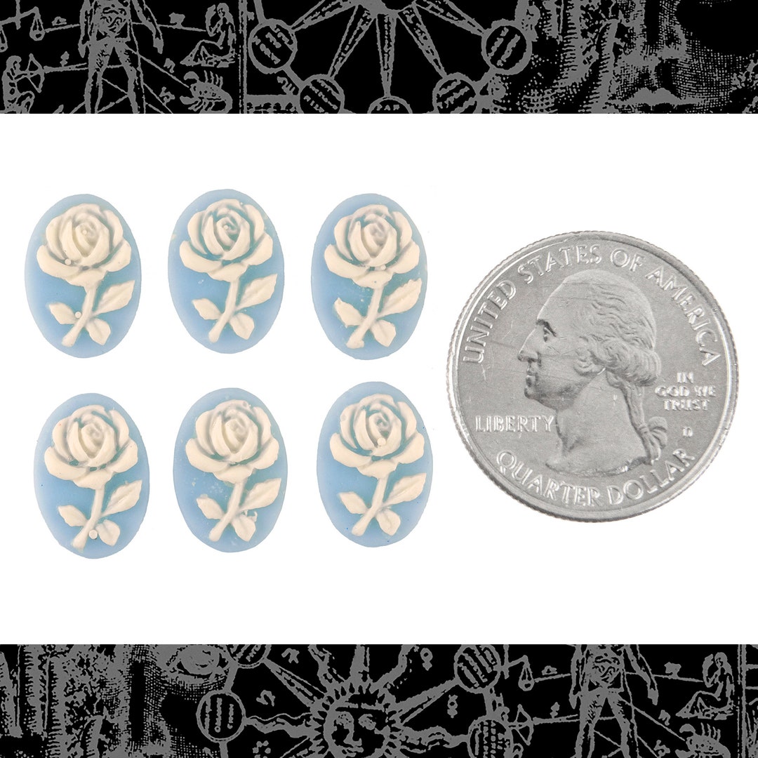 14mm X 10mm Blue and Ivory Rose Resin Cameos - Set of Six - CAM266 - Etsy