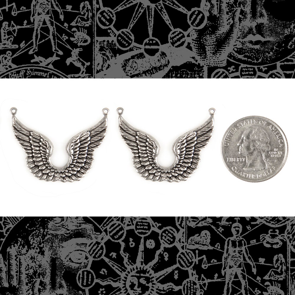 10 Angel wing connector charms antique silver tone AW123 | Etsy