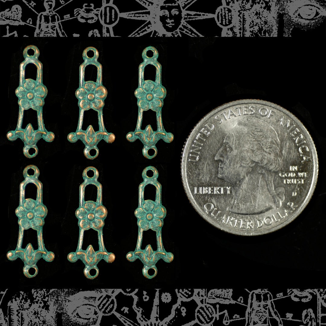 Verdigris Finished Brass Dainty Trellis Floral Connectors - Set of Six ...