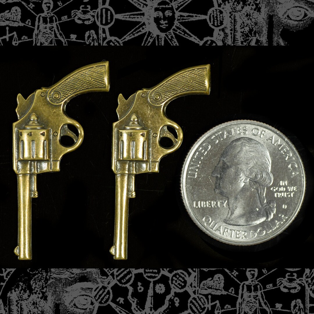 Antiqued Brass Medium Sized Western Gun Pendants Set of Two AB-P76 - Etsy