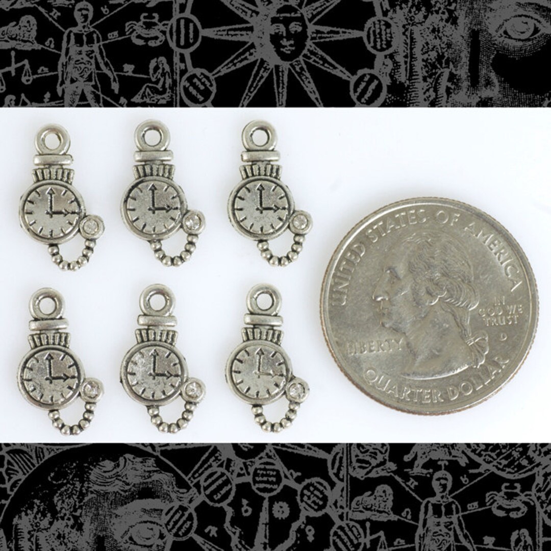 Silver Tiny Pocket Watch Charms With Rhinestone - Set of Six - ZS-C18 ...