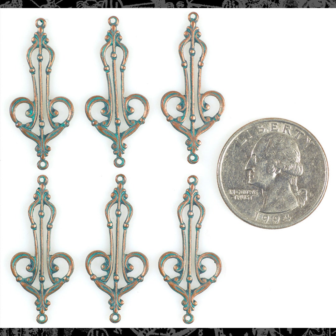 Verdigris Finished Brass Art Deco Heart Harp Connectors - Set of Six ...