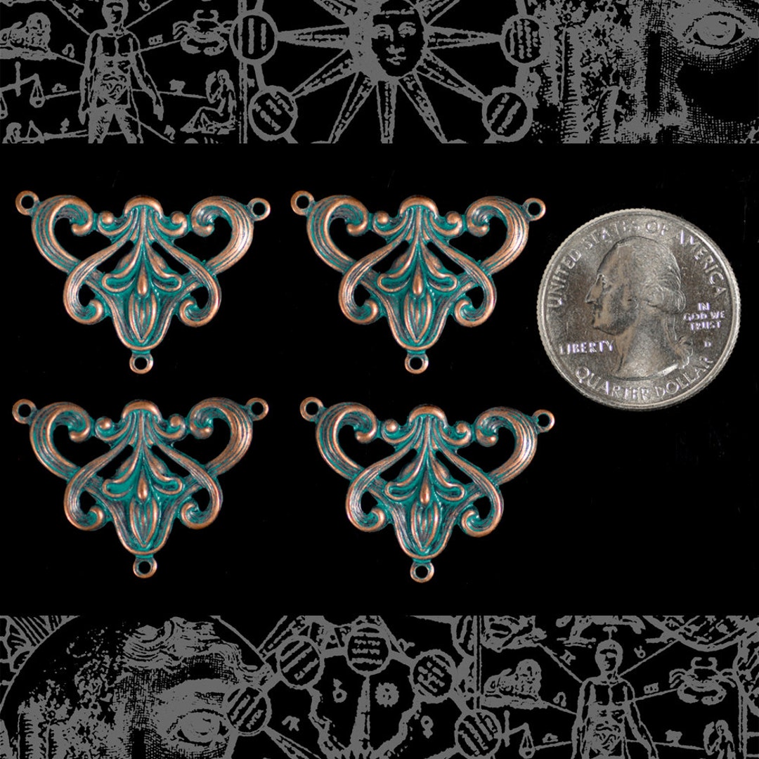 Verdigris Finished Brass Lily 3x Connectors - Set of Four - XXX - *V ...