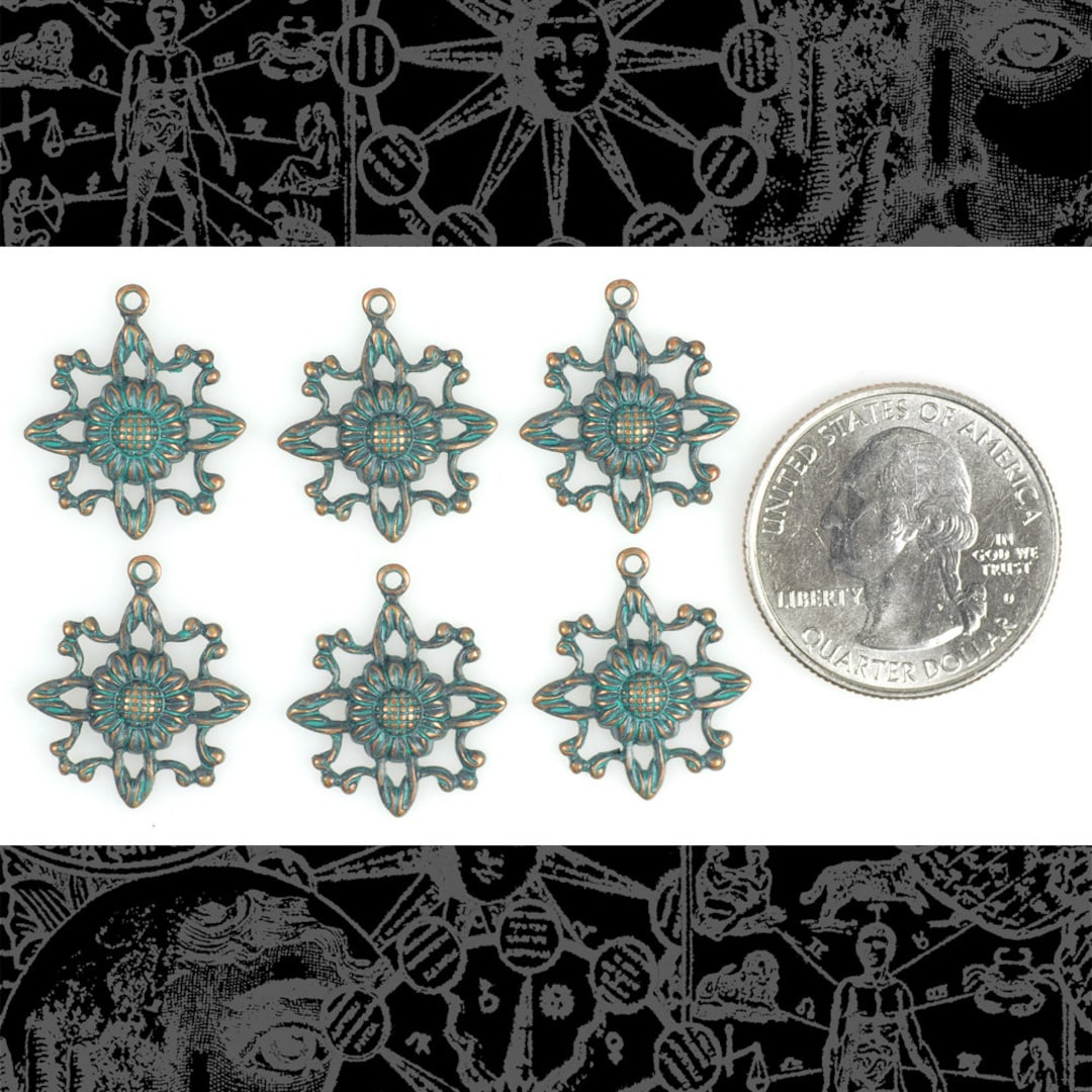 Verdigris Finished Brass Daisy Connector Charms - Set of Six - V-C06 - Etsy
