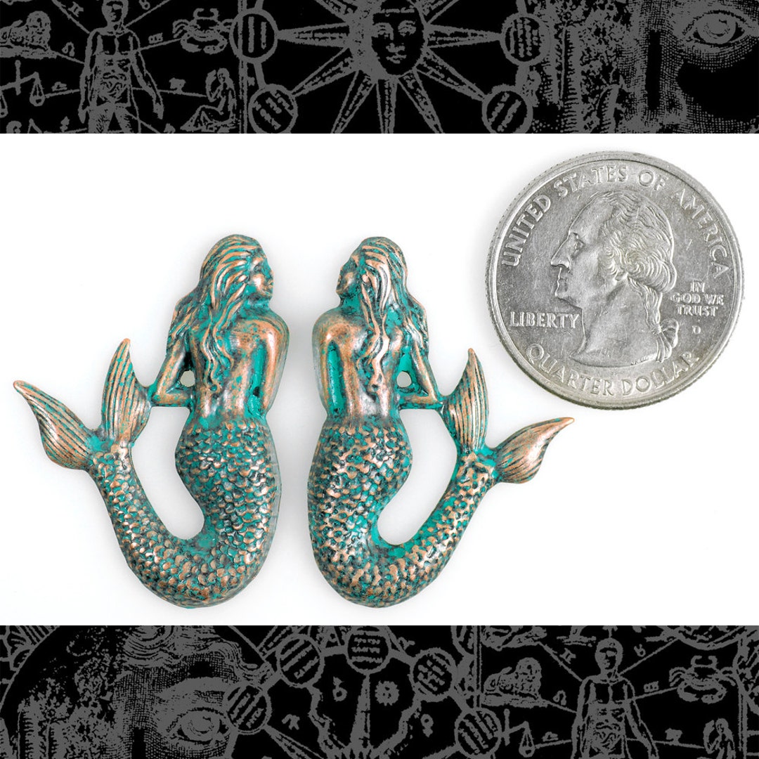 Shy Mermaids Aqua Copper Plated Brass One Pair V-P42 - Etsy