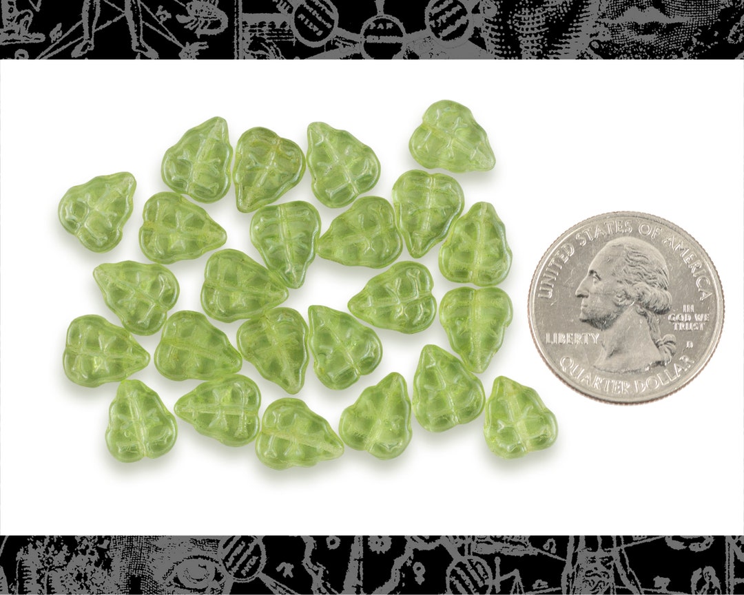 8mm X 10mm Lime Green Ivy Leaf Beads - One Strand With 23-25 Beads - GB ...