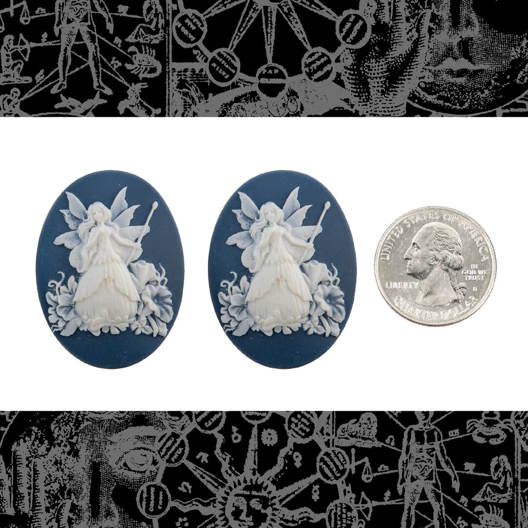 White and Blue Fairy Queen 30mm X 40mm Resin Cameos - Set of Two ...