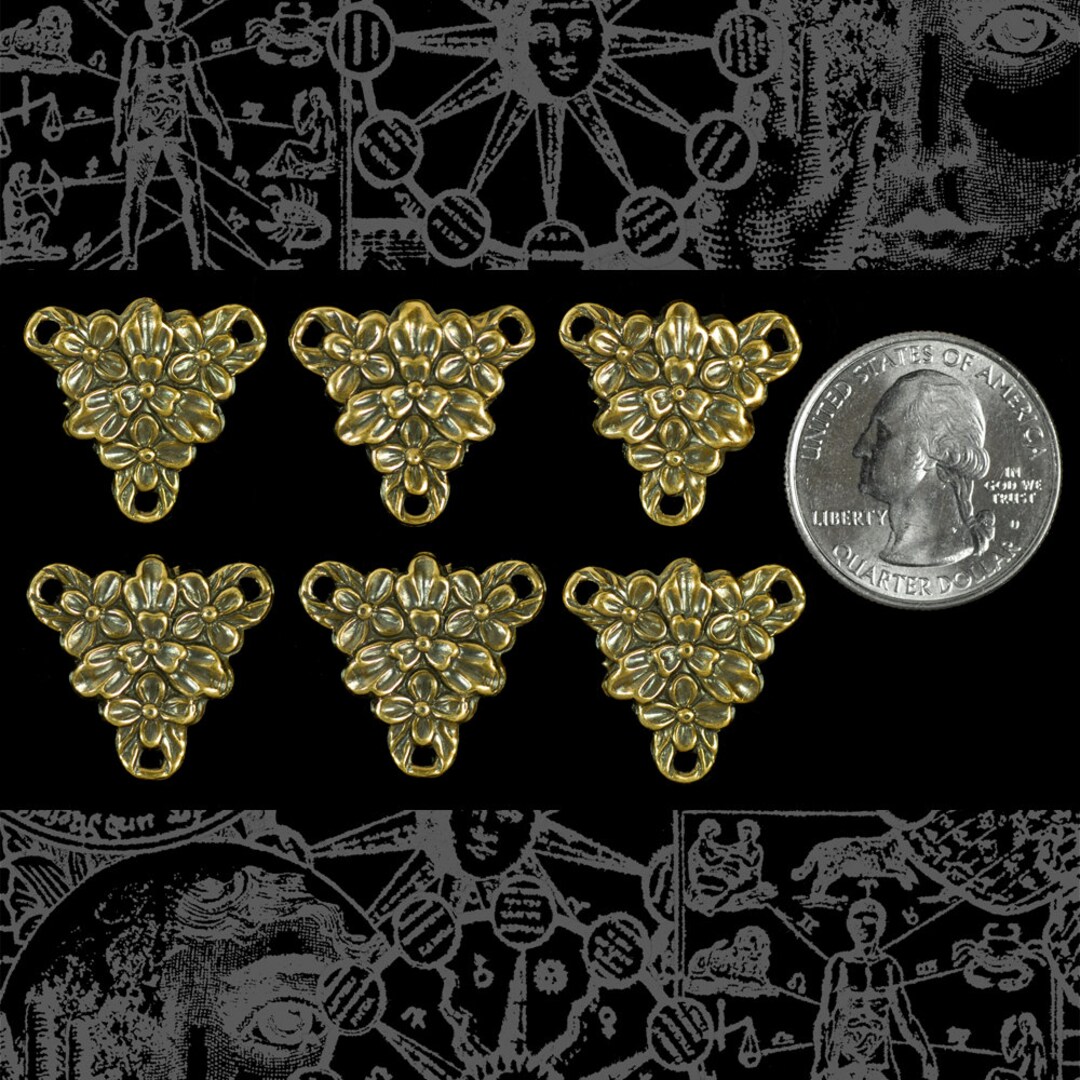 Antiqued Brass Floral Triangle Connectors - Set of Six *AB-3C25 - Etsy