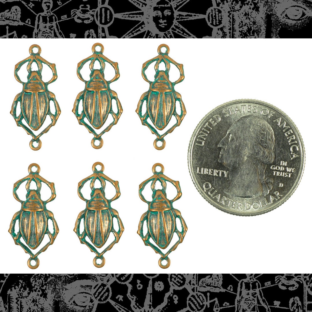 Verdigris Finished Brass Beetle Connectors With Two Rings - Set of Six ...