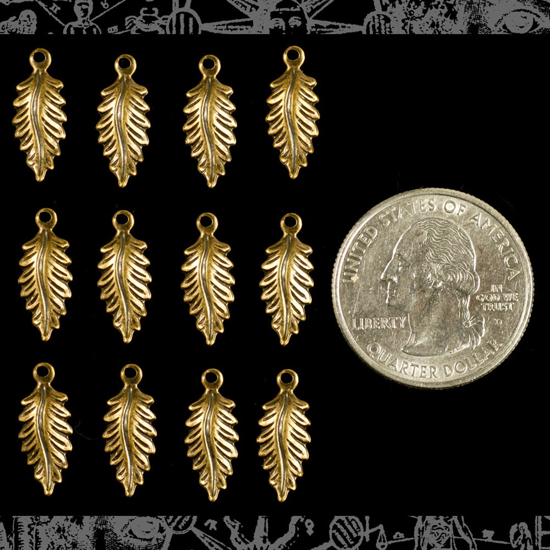 Antique Brass Little Pointed Feather Leaves Charms, Set of 12 - XXX ...
