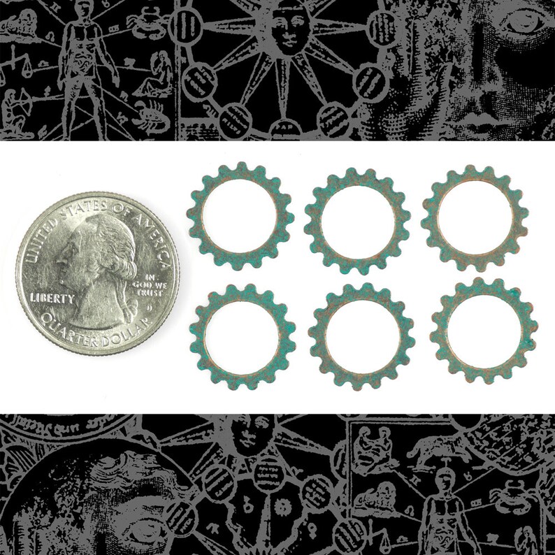 Six Verdigris Finish on Copper Plated Brass 16mm Open Floral Patterned ...
