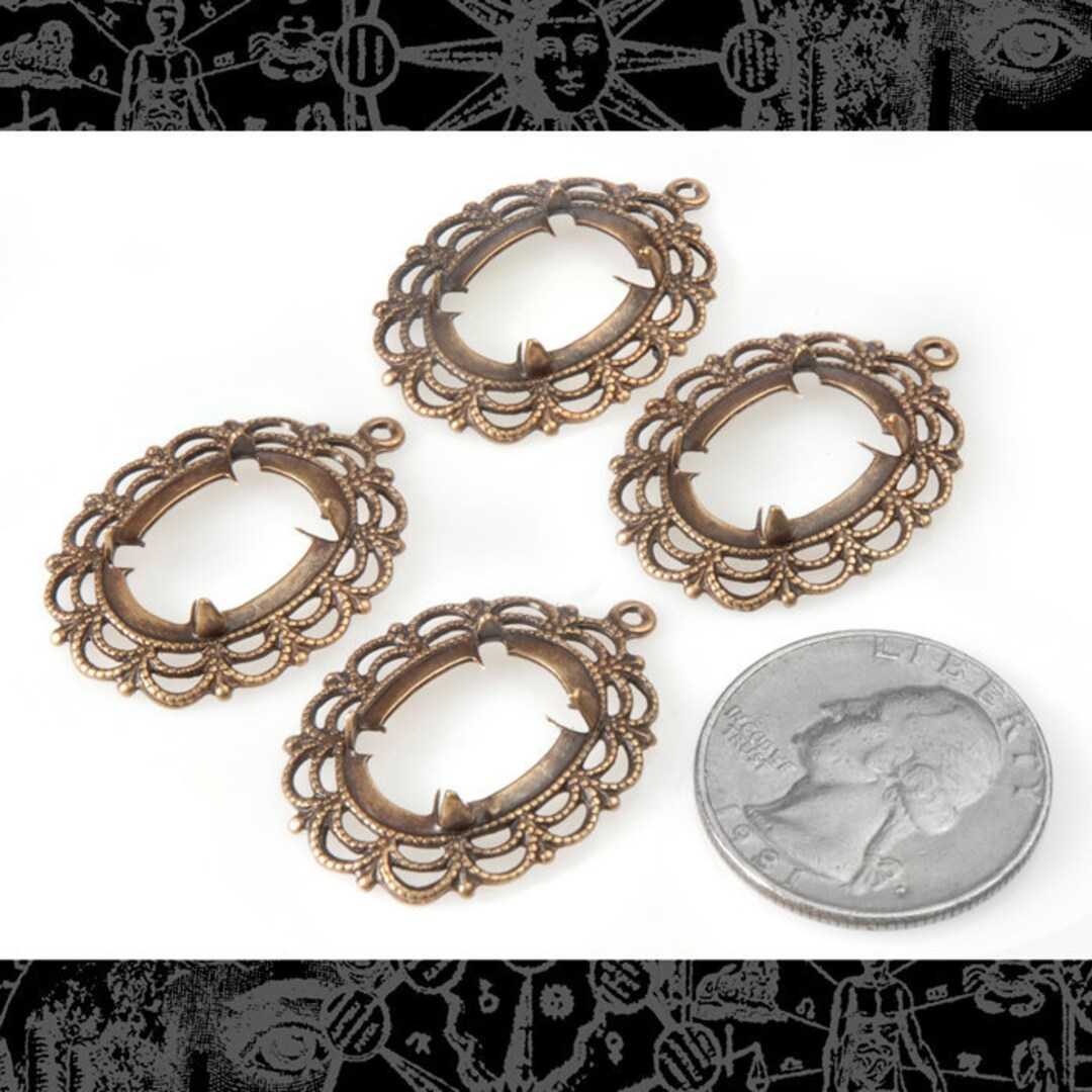 Antiqued Brass Lacy Cameo Frames for 13mm X 18mm Set of Four AB-F09 - Etsy