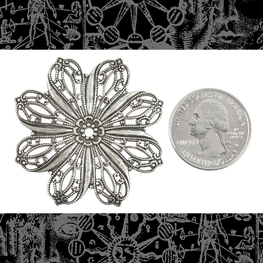 Vintage Filigree Wrap, Silver Plated Brass Round 42mm Flower Wrap, One ...