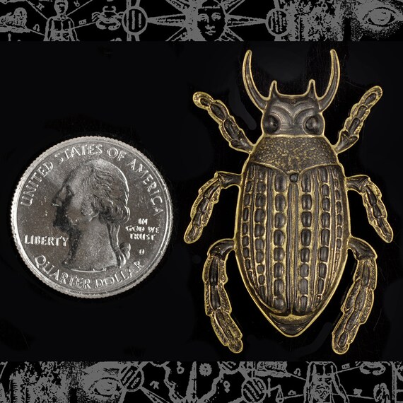 Findings Very Large Antique Brass Horned Beetle Pendant One* AB-P101 ...