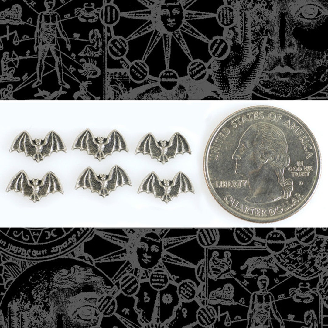 Six Itty Bitty Silver Plated Brass Bat Stampings Charms Set of Six S ...