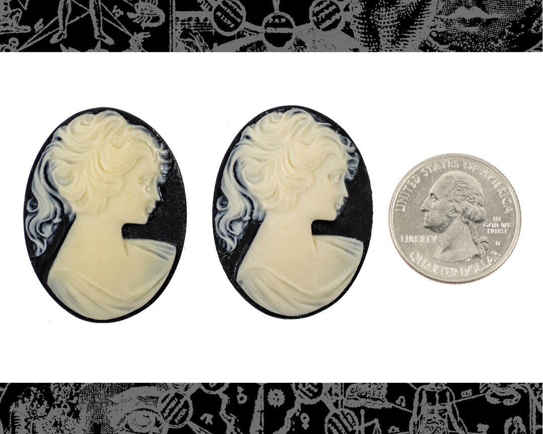 Black and White Feminine Profile 40mm X 30mm Resin Cameos - Set of Two ...