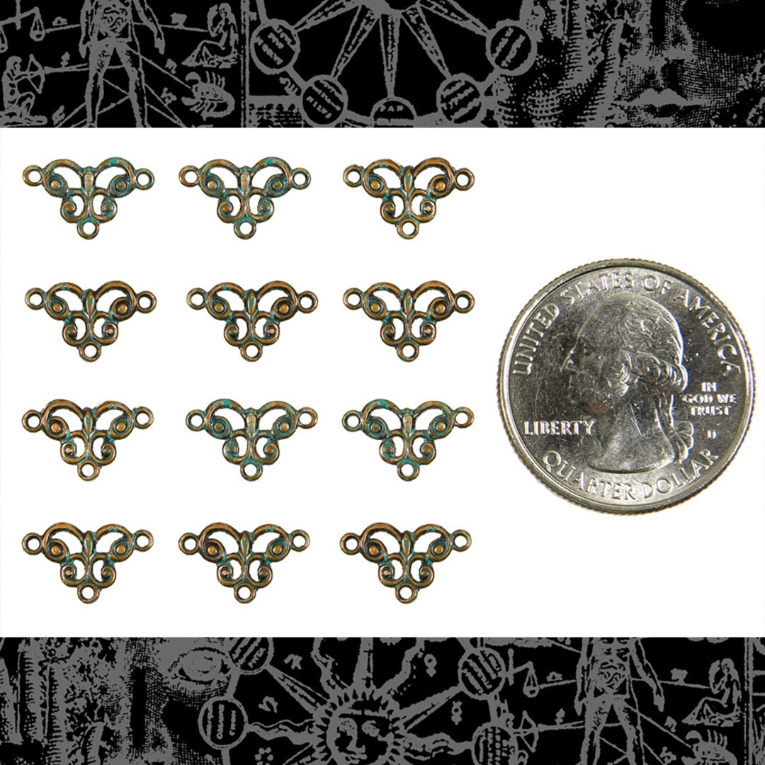 Verdigris Finished Brass Simple Scrolled 3 Ring Connectors, Set of 12 ...
