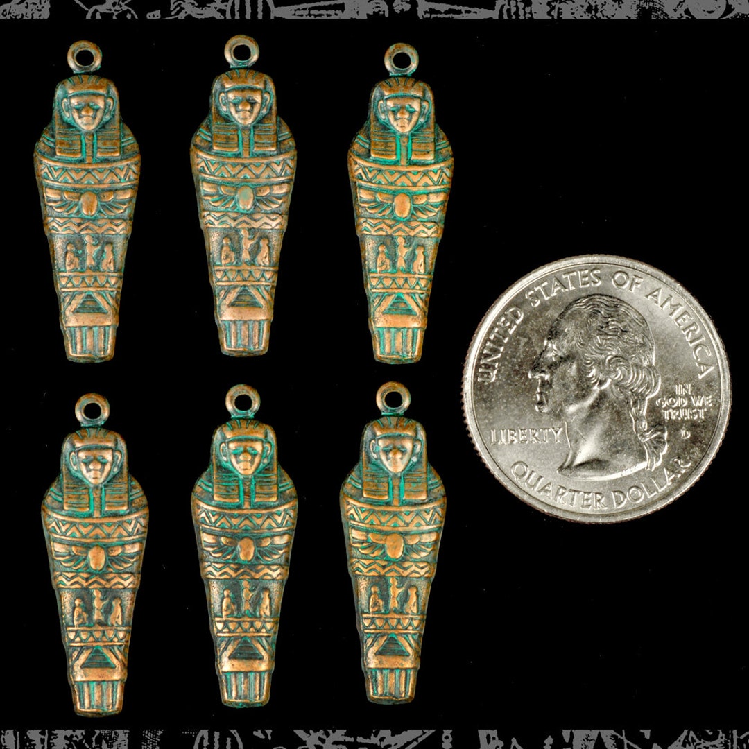 Verdigris Finished Brass Egyptian Mummy Sarcophagus Charms or Pendants ...