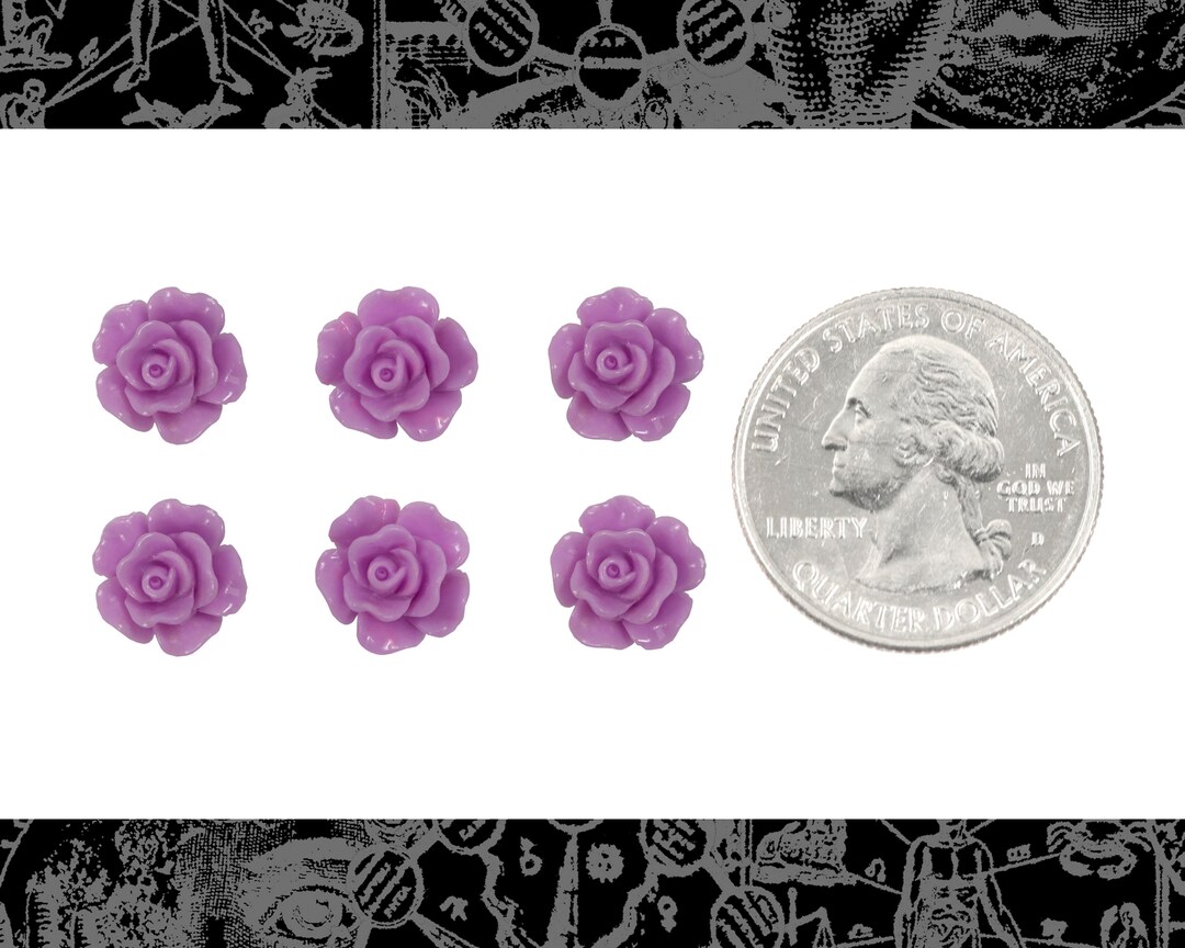 Lavender Miniature Full Blooming Rose Cameo Cabochons 9mm - Set of Six ...