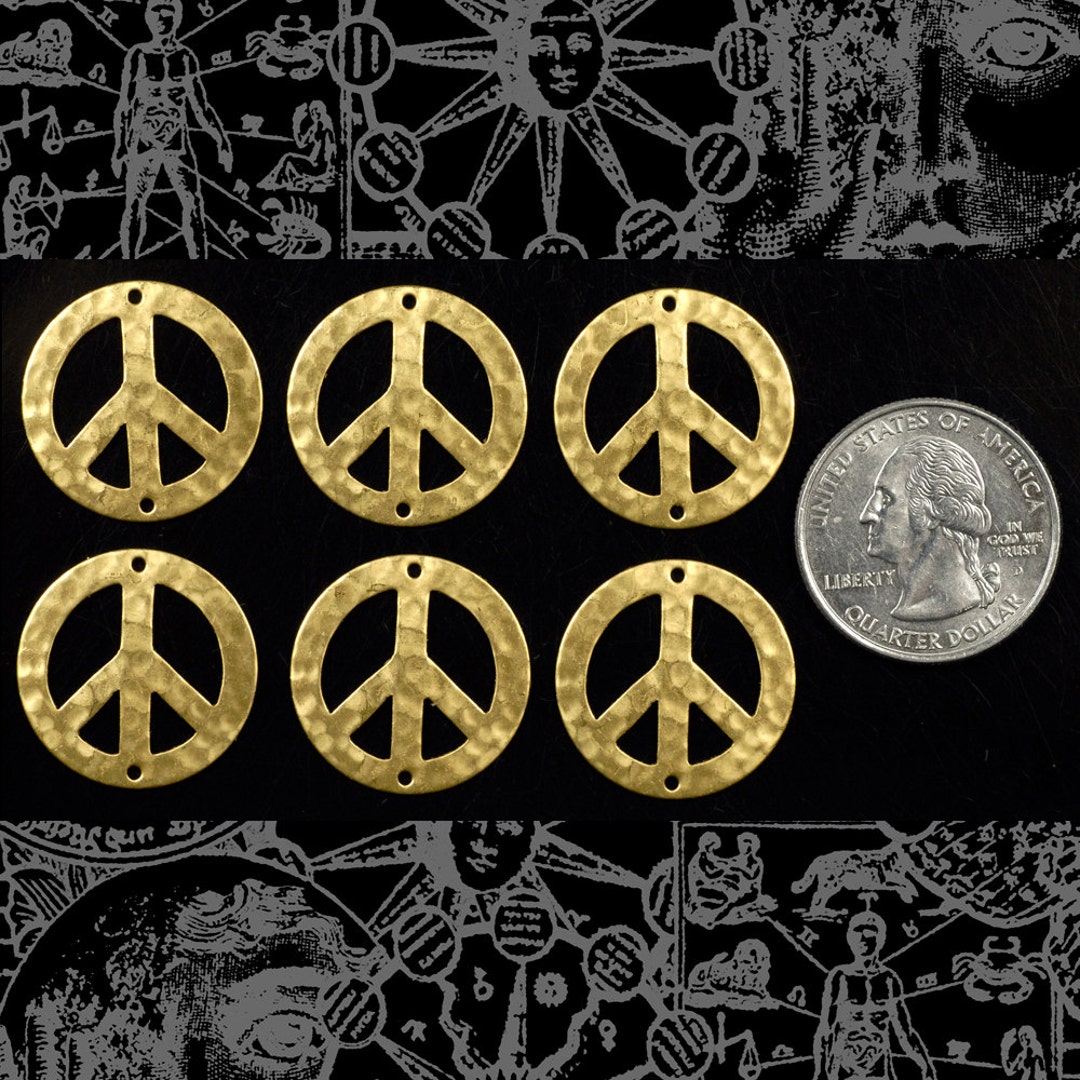 Raw Brass Hammered Peace Sign Connectors - Set of Six * B-2C80 - Etsy