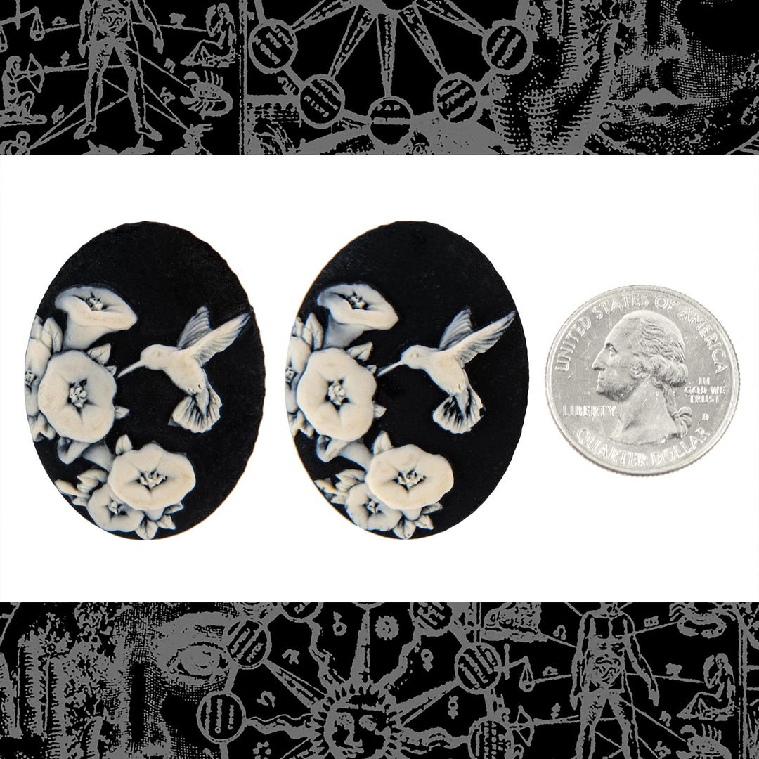 Hummingbird Facing Left - Cream and Black 40mm X 30mm Resin Cameos ...