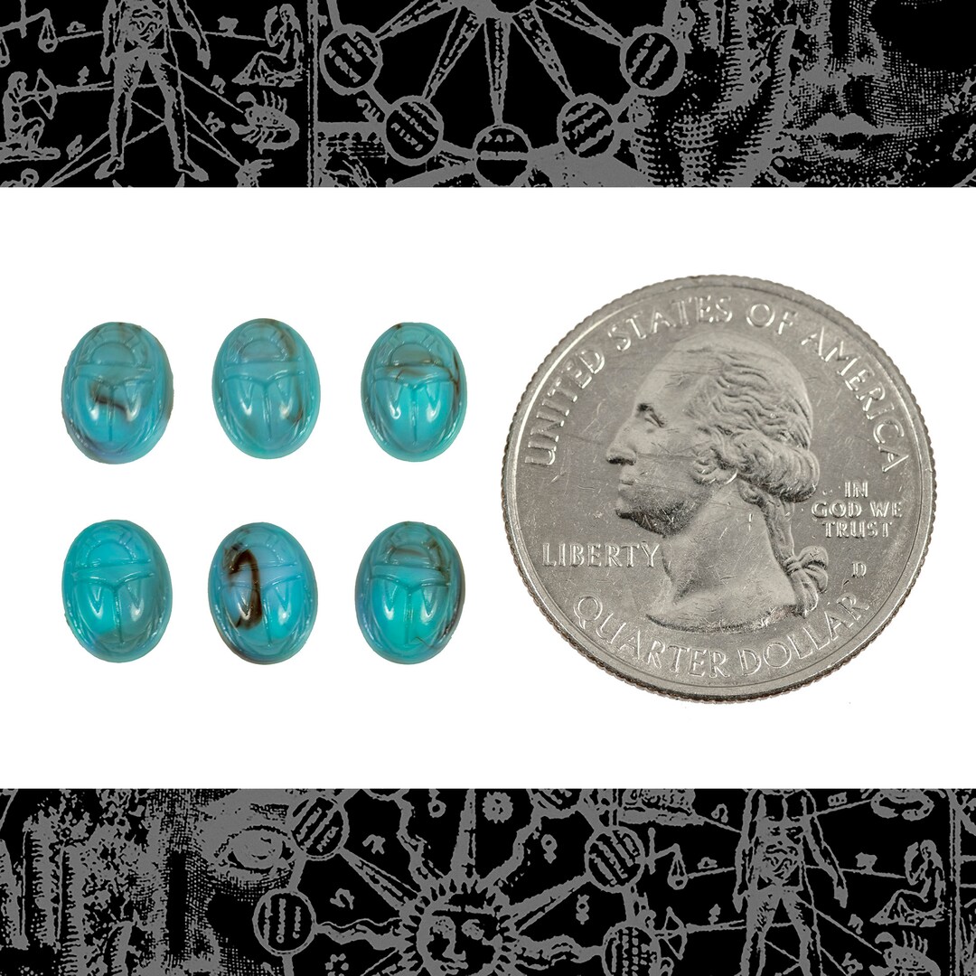 Turquoise Resin Carved Scarabs 8x6mm Cabochons - Set of Six XXX *STC09 ...