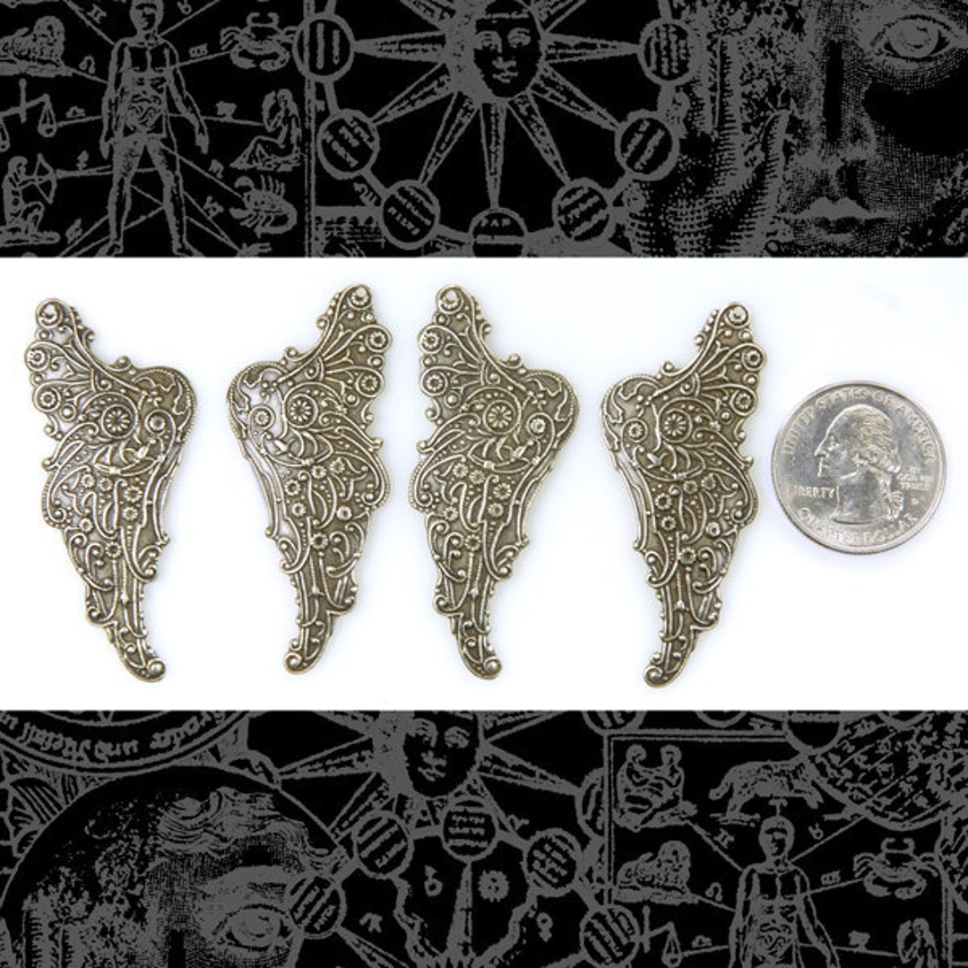 Antiqued Silver Plated Brass Filigree Brass Angel Wing Charms - Two ...