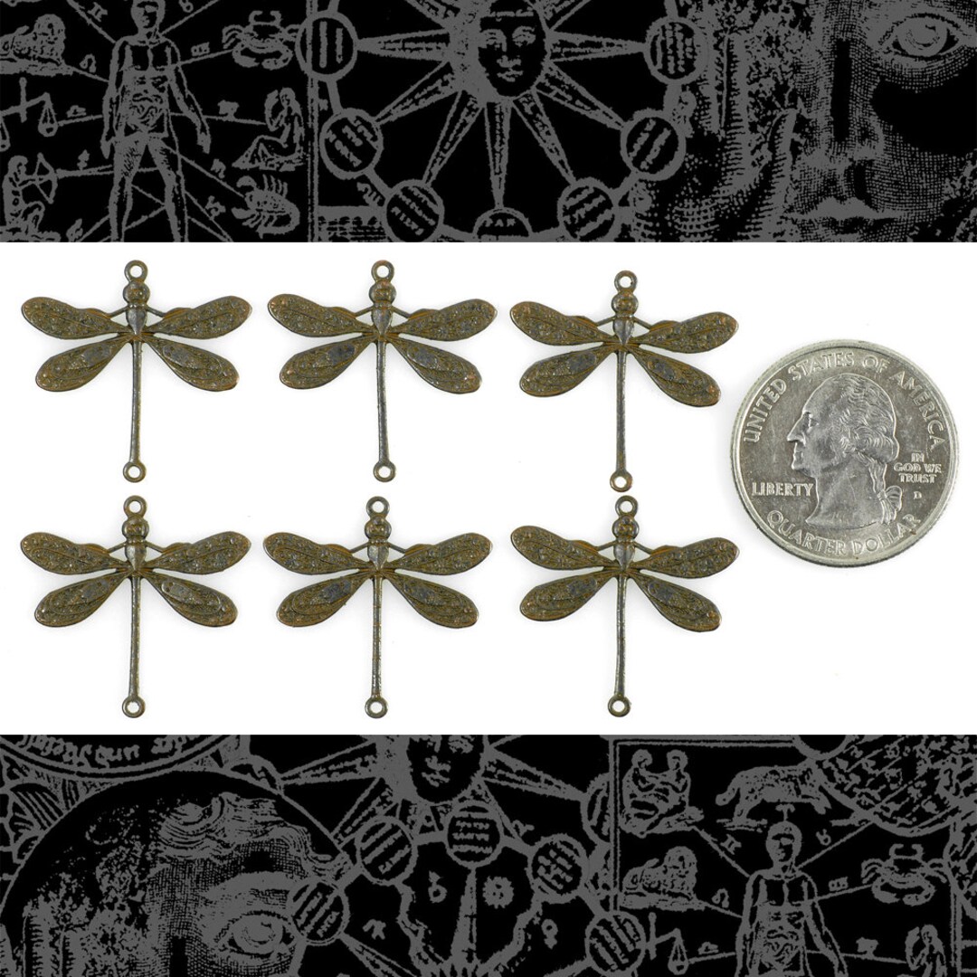 Chocolate Brown Plated Brass Medium Ornate Dragonfly Two Ring ...