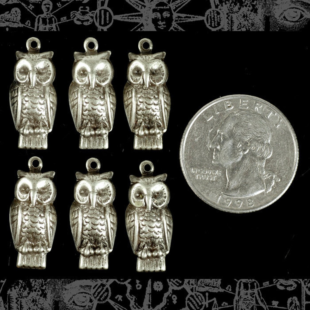 Silver Plated Brass Owl Charms - Set of Six *S-C24 - Etsy