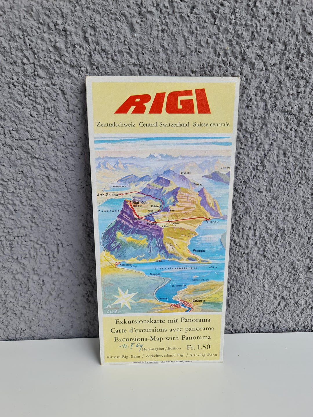 Vintage RIGI Panorama Map of Central Switzerland – Excursion Hiking ...
