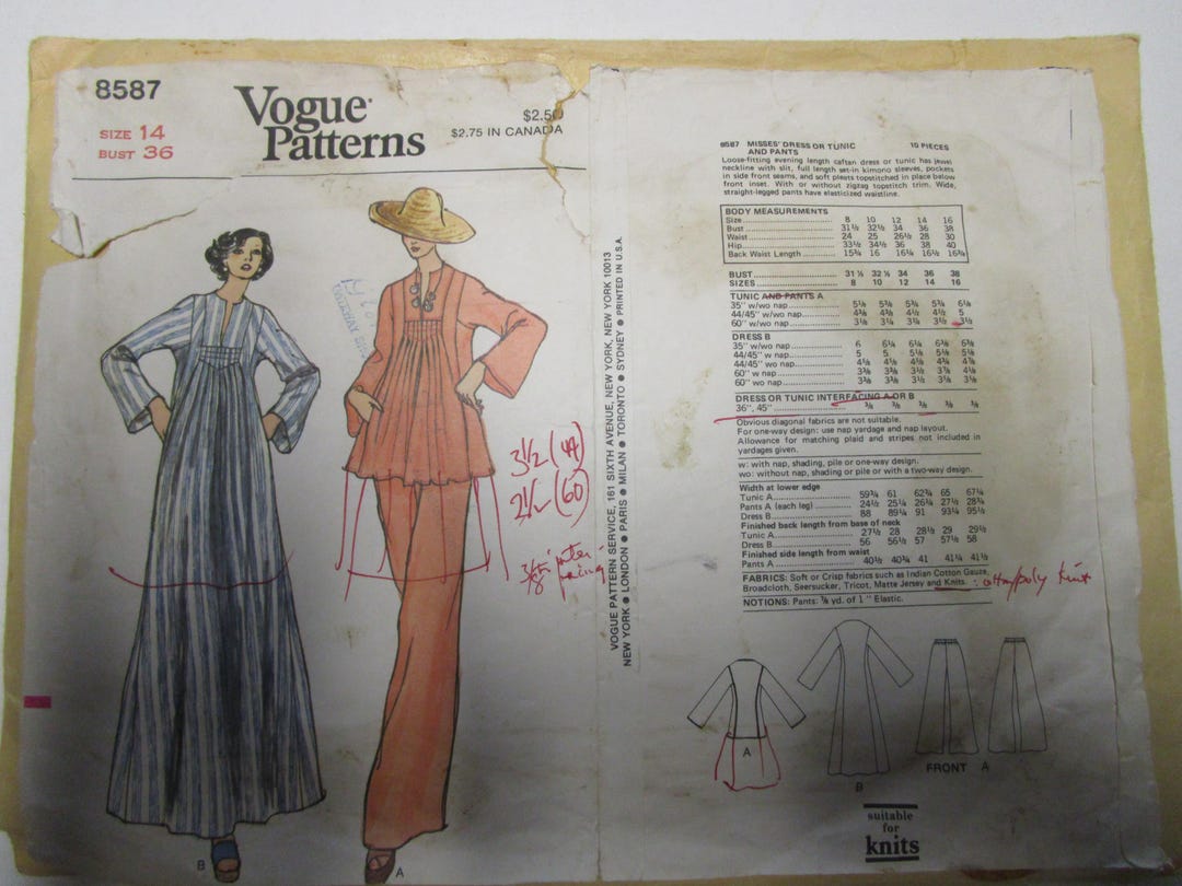 Vintage Vogue 8587 Dress, Tunic Pattern, Size 14, Used - Etsy