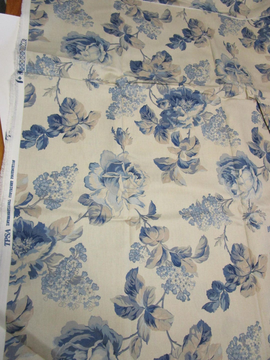 TPSA International, 5th Avenue Design, Beige Cream Blue Floral Cotton ...